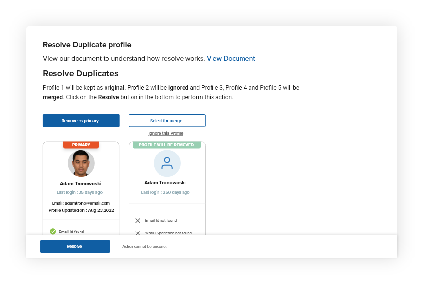 How to manually resolve duplicate profiles?