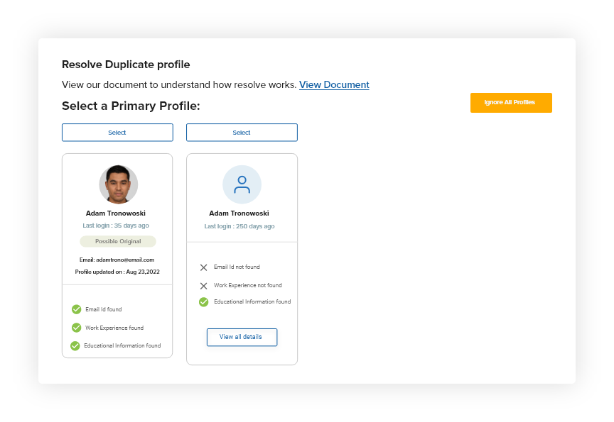 How to manually resolve duplicate profiles?